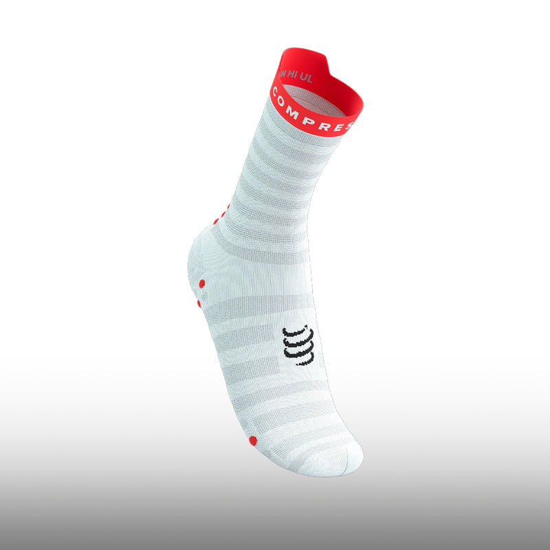 Compressport Pro Racing Socks v4.0 Ultralight Run High White Fluo Red