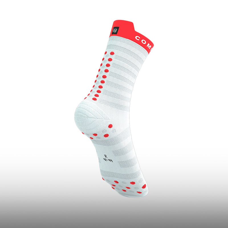 Compressport Pro Racing Socks v4.0 Ultralight Run High White Fluo Red